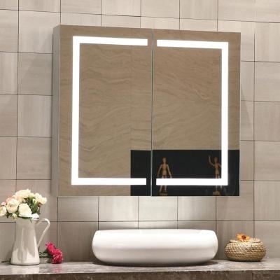 China IP44 Silver Grey Anodized Aluminium Body LED Mirrored Medicine Cabinet for Home Bathroom for sale
