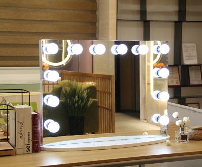 China White Finishing Dimmable Backlit Mirror With LED Light Bulbs For Beauty Statio for sale