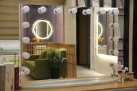 China White Finishing Dimmable Backlit Mirror With LED Light Bulbs For Beauty Statio for sale