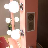 China Framed Makeup Mirror With Lights Smart Dimming Pink Led Makeup Mirror for sale