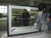 China Wood Framed Bathroom Backlit Full Length Mirror With LED Concealed Light And Clock for sale