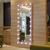 China Single Sided Full Length Hollywood Mirror Pink Metal Framed Full Body Vanity Mirror for sale