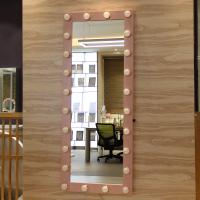 China Single Sided Full Length Hollywood Mirror Pink Metal Framed Full Body Vanity Mirror for sale