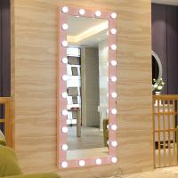 China Single Sided Full Length Hollywood Mirror Pink Metal Framed Full Body Vanity Mirror for sale