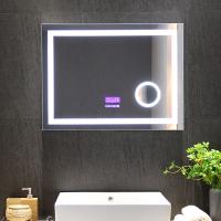 China Hotel Luxury Glass Time Display Wall Mounted Lighted Bath Makeup Led Bathroom Smart Mirror for sale