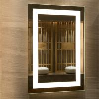 China Hotel Luxury Glass Time Display Wall Mounted Lighted Bath Makeup Led Bathroom Smart Mirror for sale