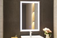 China Bathroom Decoration Makeup Wall Mounting Vanity Framed LED Mirror With Temperature Display for sale