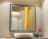 China Bathroom Decoration Makeup Wall Mounting Vanity Framed LED Mirror With Temperature Display for sale