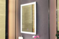 China Bathroom Decoration Makeup Wall Mounting Vanity Framed LED Mirror With Temperature Display for sale