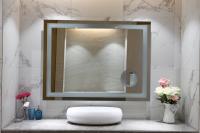 China Silver Lighted LED Strip Luxury Hotel Bathroom Mirror Customized Custom Bathroom Vanity Mirrors for sale