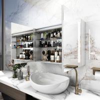 China Hotel Illuminated Bathroom Mirror Cabinet with Copper Free Mirror and LED Light for sale