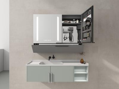 China Smart Mirror Cabinet with Motion Sensor Switch Adjustable Color Temperature and Built-in Power Socket for hotel for sale