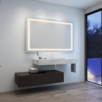 China Elegant LED Bathroom Mirror with Frosted Sandblast Lighting and Adjustable Warm Cool Light For Hotel Or Home for sale