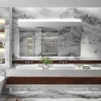 China Frameless Smart Bathroom Mirror with Edge Lighting Anti Fog Film and CCT Adjustable Lighting for sale