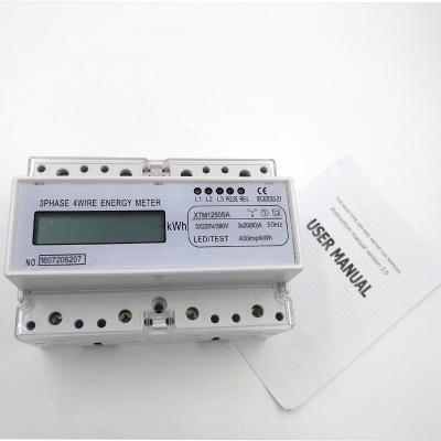 China 3 Phase 4 Wire  Energy Meter XTM1250SA Series DIN Rail Type Digital  KWH Meter 3*10(40)A 380V for sale
