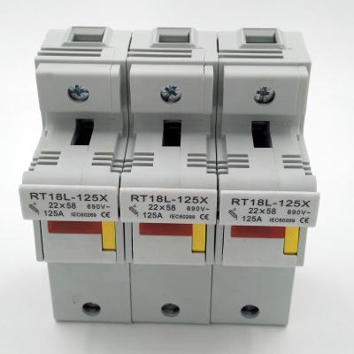 China High Thermal Breaking Capacity 690V 3P Cylindrical Fuse Base 125A RT18-125X Low Voltage Thermal Fuse Holder 22*58 Fuse Link for sale