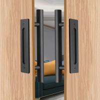 China Heavy Duty Powder Coat Flush Pull Barn Door Knobs Black Finish Industrial Hardware Kit for sale