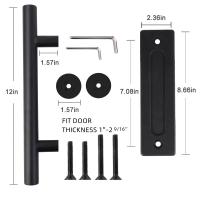 China Heavy Duty Powder Coat Flush Pull Barn Door Knobs Black Finish Industrial Hardware Kit for sale