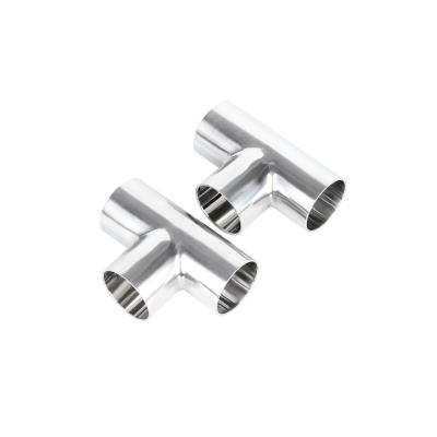 China Stainless Steel 304 316L Sanitary Welded Tee 3A SMS DIN BPE Mirror Three Clip Joint for sale