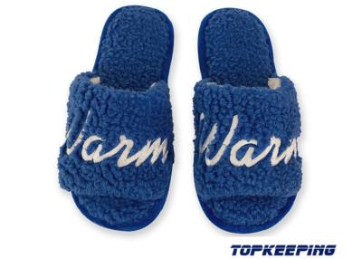 China Blue PVC Fluffy Plush Warm Fur Slide Slipper Winter Iutdoor House for sale