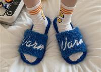 China Blue PVC Fluffy Plush Warm Fur Slide Slipper Winter Iutdoor House for sale