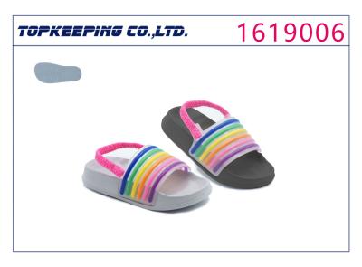 China Summer Beach Rainbow Bling Kids Eva Sandals Plastic PVC Strip for sale