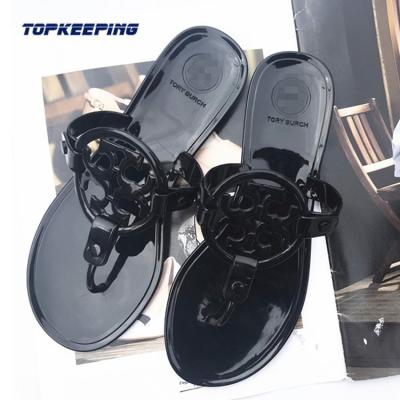 China Open Toe Jelly Slippers Womens Uk Summer Flat Black Sandal For Ladies for sale