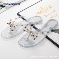 China PVC Summer Black Flat Sandals Womens With Bow Rivet for sale
