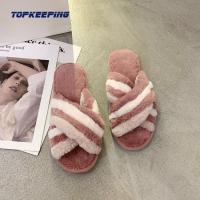 China Open Heel Faux Fur Furry Women Slippers For Winter for sale