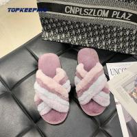 China Open Heel Faux Fur Furry Women Slippers For Winter for sale