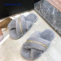 China EUR36 - 41 Warm Furry Luxury Fur Slippers For Women for sale