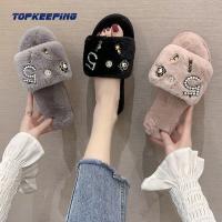 China Bead Decoration Ladies Fluffy Sliders With PVC Outsole for sale