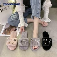 China Bead Decoration Ladies Fluffy Sliders With PVC Outsole for sale