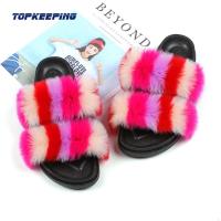 China Custom Regular Fit Womens Faux Fur Slide Sandals for sale