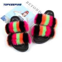 China Custom Regular Fit Womens Faux Fur Slide Sandals for sale
