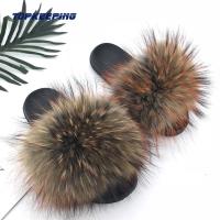 China EUR36 - 41 Outdoor Womens Fluffy Faux Fur Slides for sale