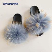 China EUR36 - 41 Outdoor Womens Fluffy Faux Fur Slides for sale