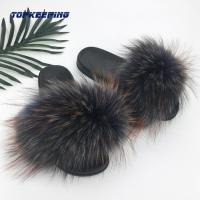 China EUR36 - 41 Outdoor Womens Fluffy Faux Fur Slides for sale