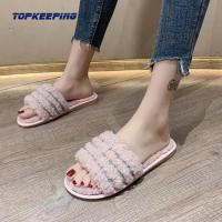 China Outdoor PVC Outsole Womens Fluffy Slider Slippers for sale