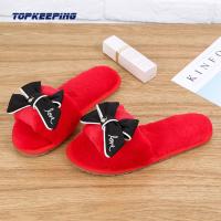 China PVC Outsole Womens Fur Slippers With Silk Bow for sale