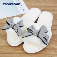 China PVC Outsole Womens Fur Slippers With Silk Bow for sale