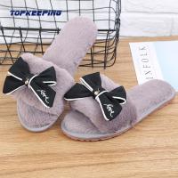 China PVC Outsole Womens Fur Slippers With Silk Bow for sale