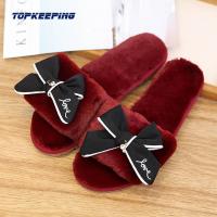 China PVC Outsole Womens Fur Slippers With Silk Bow for sale