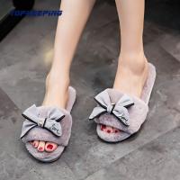 China PVC Outsole Womens Fur Slippers With Silk Bow for sale