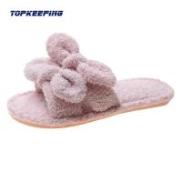 China EUR36 - 41 Womens Plush Bow Fluffy Fur Slipper for sale