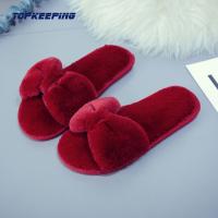 China Flat Heel Female Fur Slippers EUR36 - 41 For House for sale