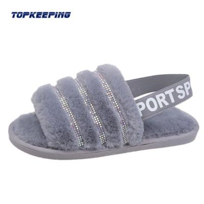 China 1D0005 Outdoor Winter Lady Fluffy Fur Sliders Slipper for sale