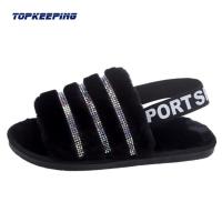China 1D0005 Outdoor Winter Lady Fluffy Fur Sliders Slipper for sale