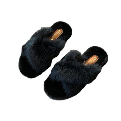 China 1D0013 2022 Wholesale Flat Furry Adult Lady Cotton Slide Slipper for sale