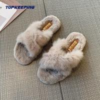 China 1D0013 2022 Wholesale Flat Furry Adult Lady Cotton Slide Slipper for sale